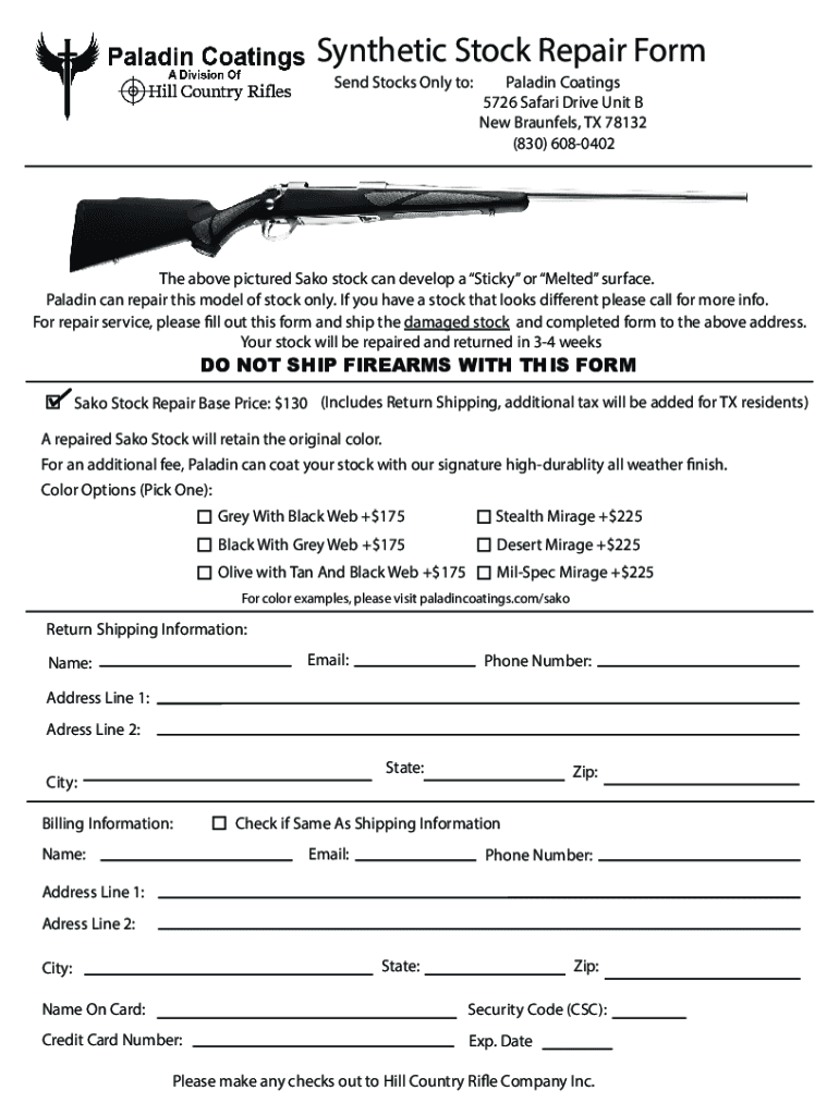 Fillable Online Synthetic Stock Repair Form Fax Email Print - pdfFiller