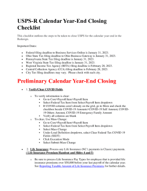 Fillable Online USPS-Redesign Calendar Year End Checklist Pre-Closing ...