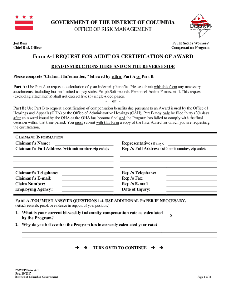 Fillable Online orm dc Form A-1Request for Calculation and Certification of Award ... Fax Email ...