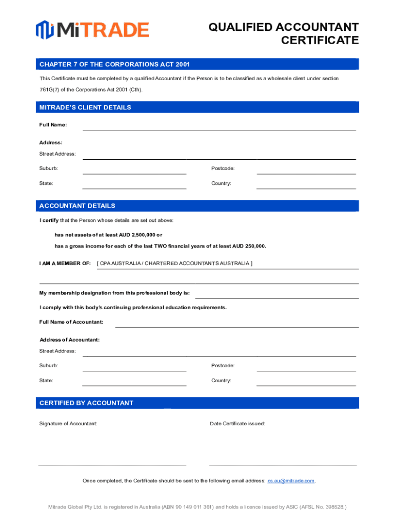 Fillable Online Accountant's Certificate by a Qualified Accountant Fax ...