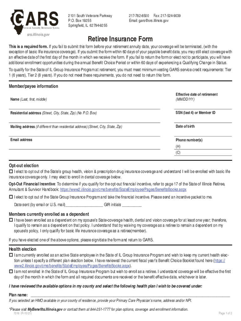 Fillable Online GARS Tier 1 Retirement Packet - Form 7006 T1. GARS Tier ...