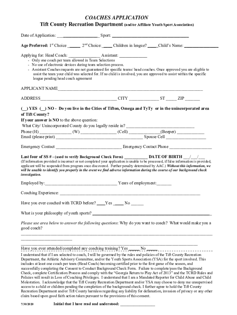 Fillable Online Coaches ApplicationBackground Check combined FINAL2020-07242020 Fax Email Print ...