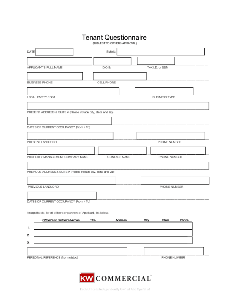 Fillable Online Tenant Questionnaire - The Menkiti Group in Worcester ...