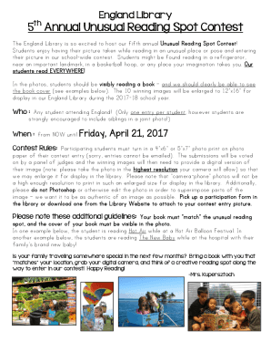 Fillable Online 5 Annual Unusual Reading Spot Contest Fax Email Print ...