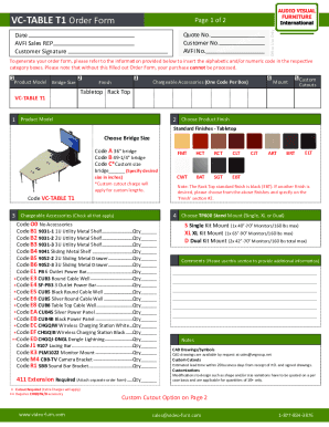 Fillable Online VC-TABLE T1 Order Form Fax Email Print - pdfFiller