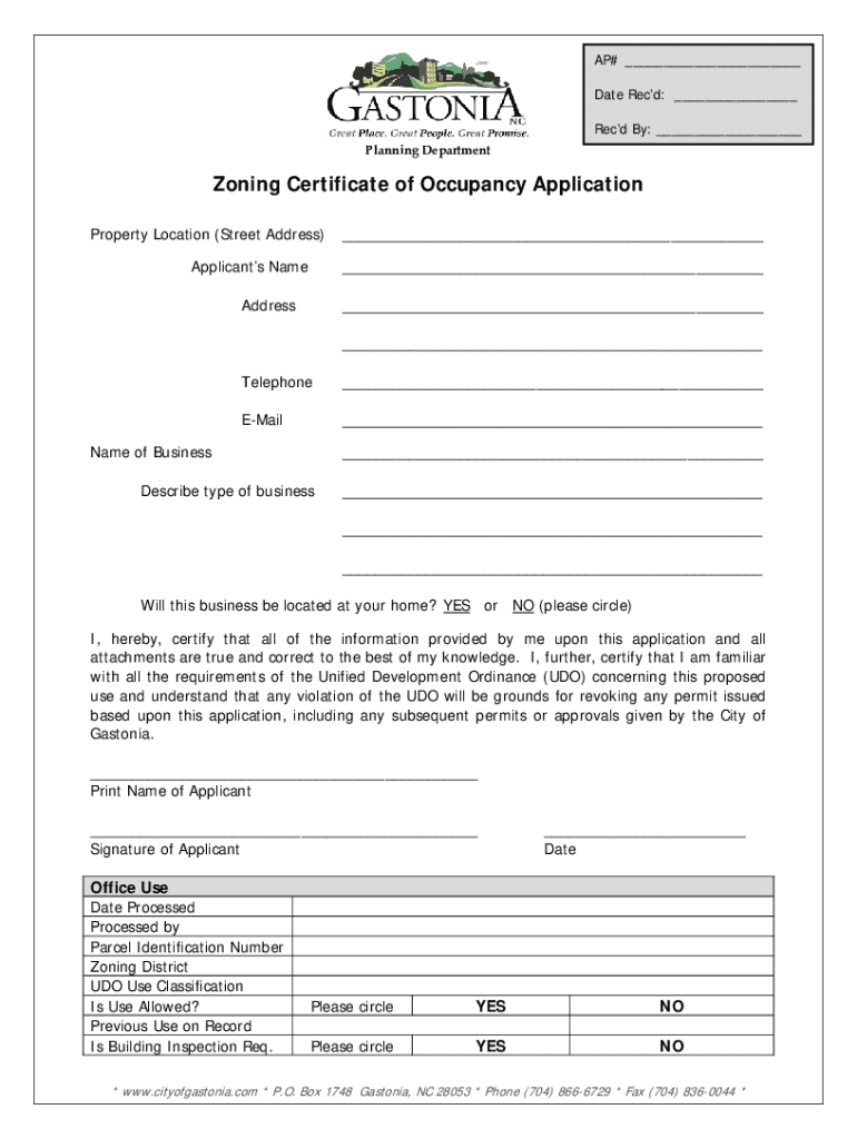 Fillable Online Zoning Certificate of Occupancy Application Fax Email ...
