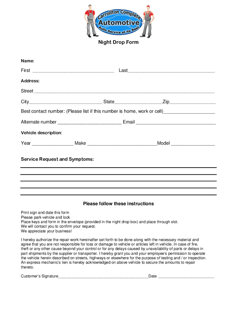 Fillable Online Night Drop Form Fax Email Print - pdfFiller