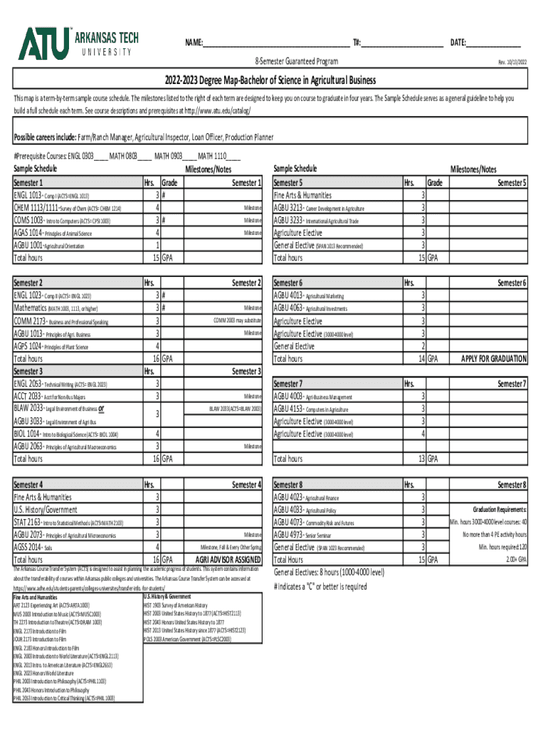 Fillable Online 2022-2023 Degree Map-Bachelor of Science in Agricultural Business Fax Email ...
