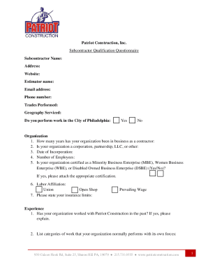 Fillable Online Subcontractor Pre-Qualification Online Information Form ...