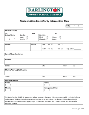 Fillable Online Student Attendance/Tardy Intervention Plan Fax Email ...