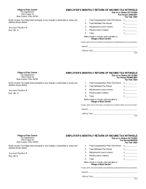 Fillable Online EMPLOYER'S MONTHLY RETURN OF INCOME TAX ... Fax Email ...