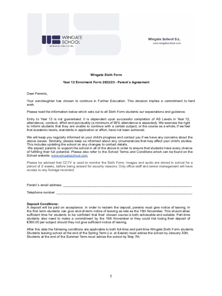 Fillable Online Sixth Form - Wingate School Fax Email Print - pdfFiller