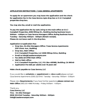 Fillable Online APPLICATION INSTRUCTIONS / CASA SERENA ... Fax Email ...