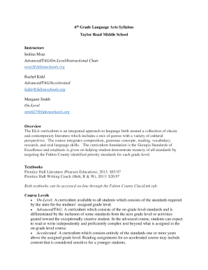 Fillable Online 6th Grade Language Arts Syllabus Taylor Road Middle School ... Fax Email Print ...