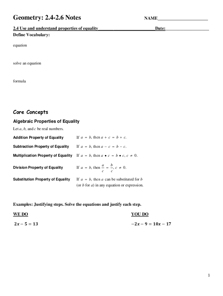 Fillable Online TOPIC: 2.5 Reason using Properties from Algebra NAME: ... Fax Email Print ...