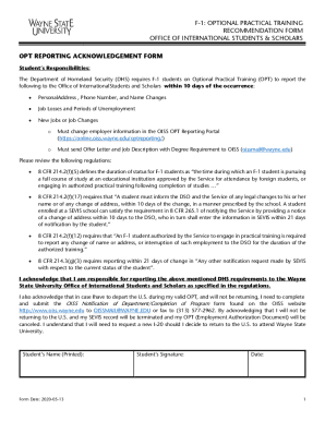 Fillable Online f-1: optional practical training recommendation form ...