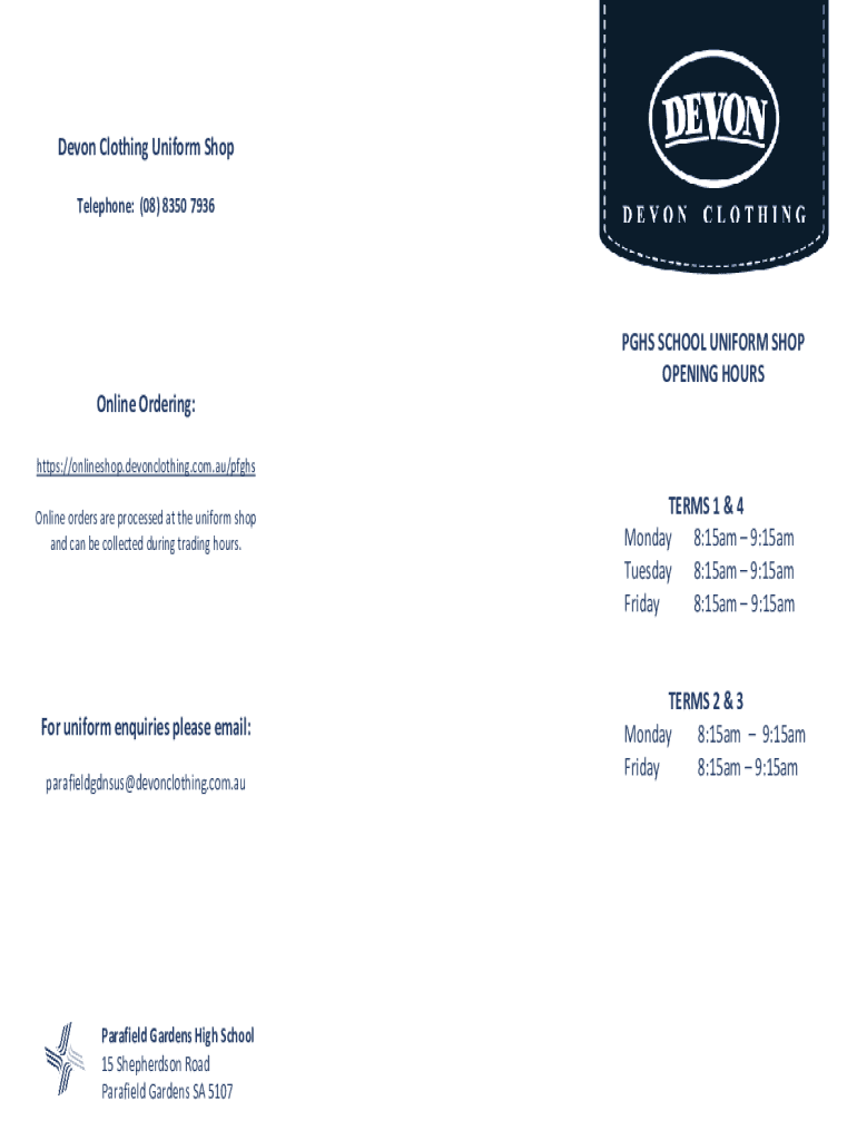 Fillable Online Devon Clothing Uniform Shop Online Ordering Fax Email ...