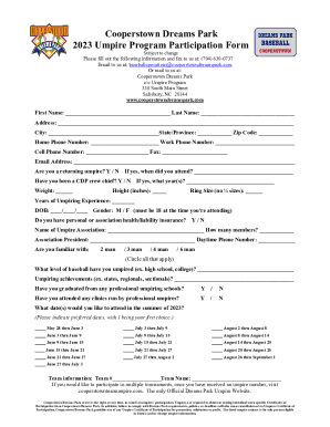 Fillable Online Cooperstown Dreams Park, Inc.Baseball Parks Fax Email ...