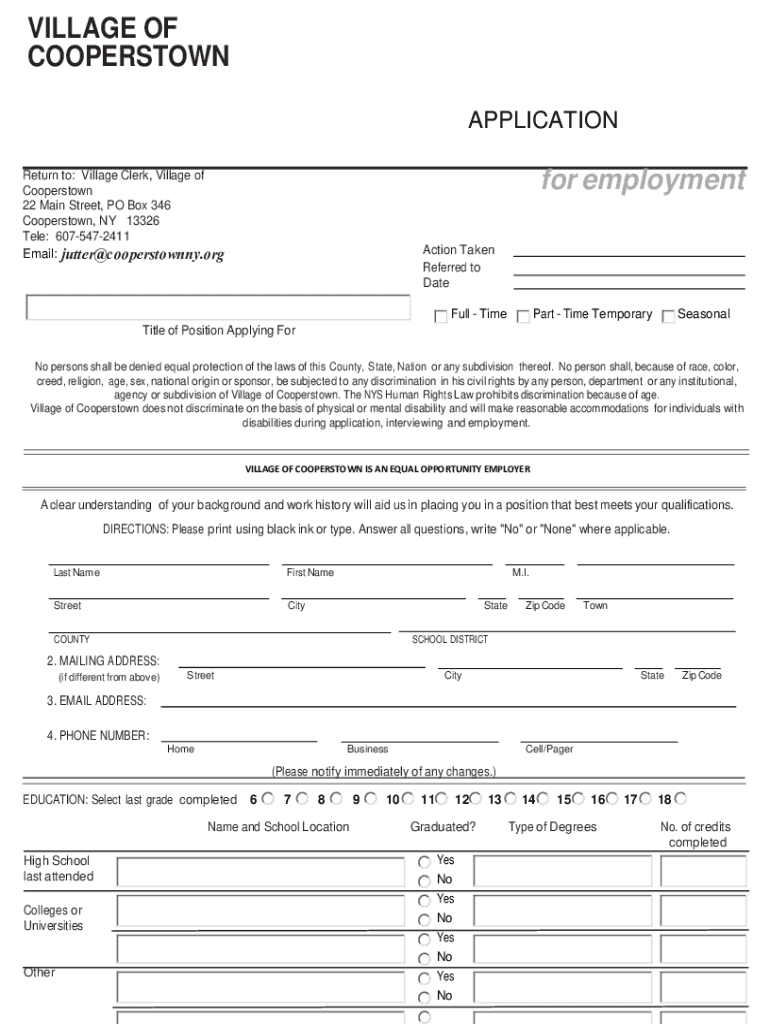 Fillable Online - 26 - Village of Cooperstown P.O. Box 346, 22 Main St ...
