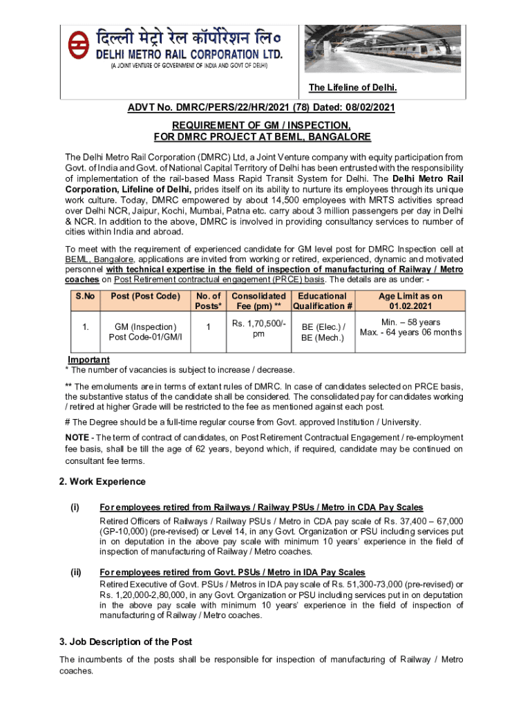 Fillable Online GM Inspection BEML Advt 78 Fax Email Print - pdfFiller