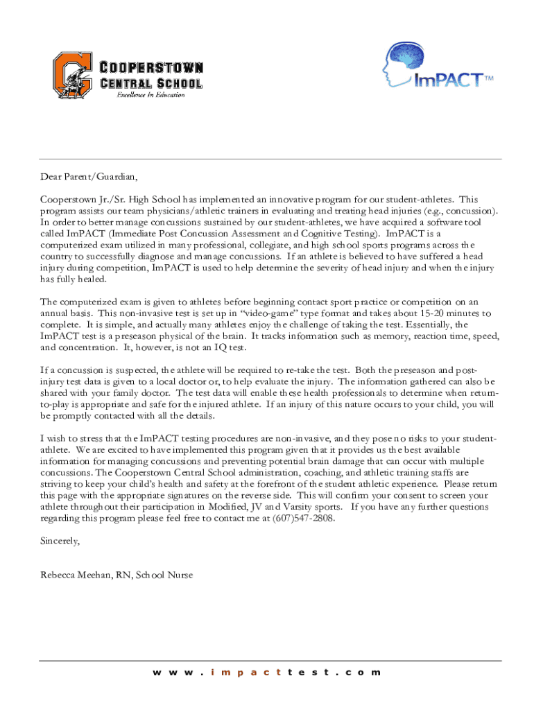 Fillable Online ImPACT Letter and Consent Form.chs 1 .doc - Dear... Fax ...