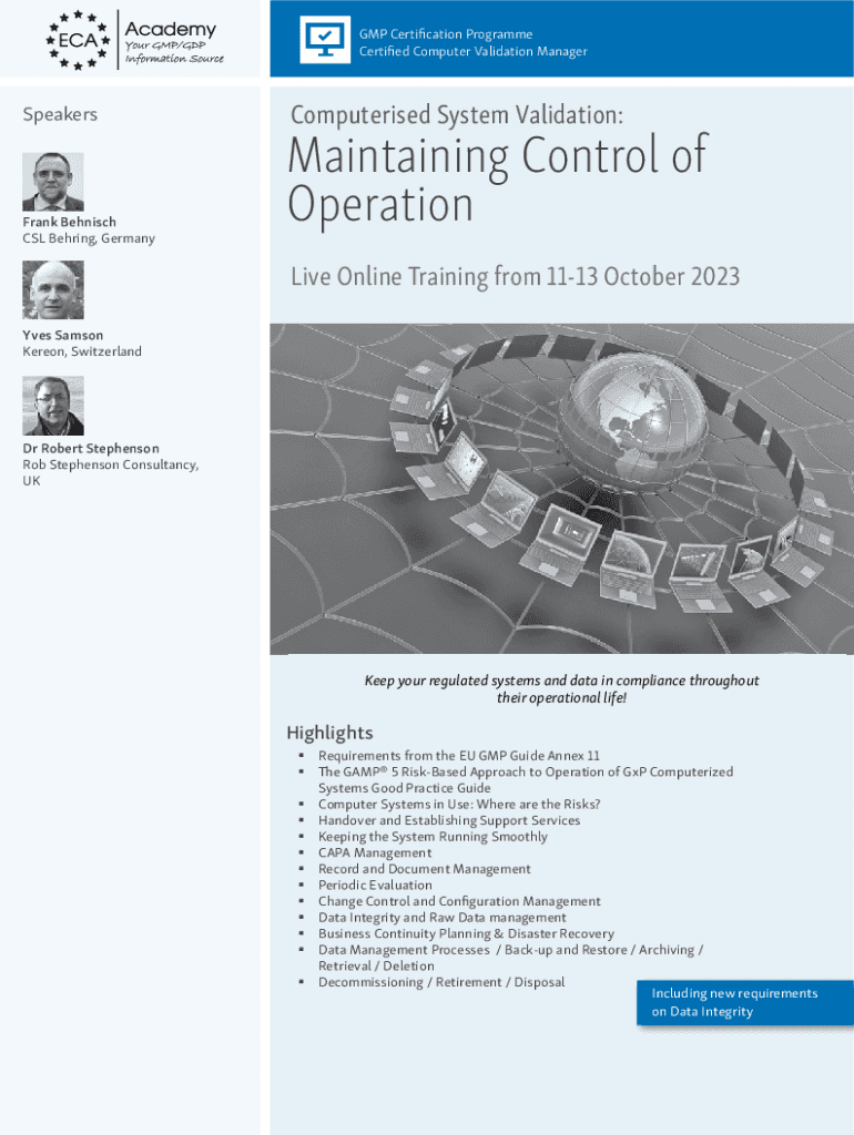Fillable Online Computerised System Validation: Maintaining Control of ... Fax Email Print ...
