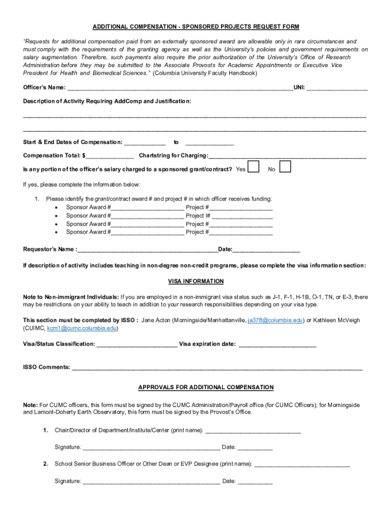 Fillable Online Additional Compensation - Sponsored Projects Request ...