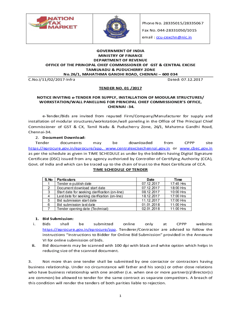 Fillable Online e -Tender Call Notice Fax Email Print - pdfFiller