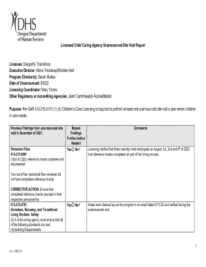 Fillable Online Unannounced Site Visit Report Fax Email Print - pdfFiller