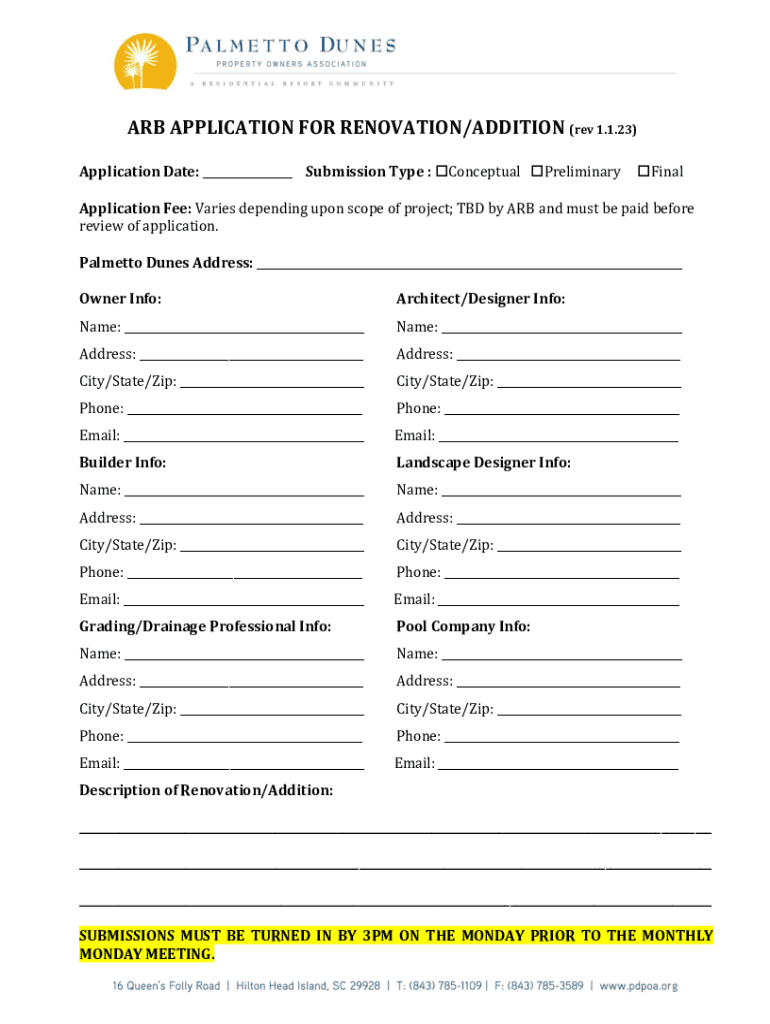 Fillable Online ARB APPLICATION FOR RENOVATION/ADDITION (rev 1 Fax ...
