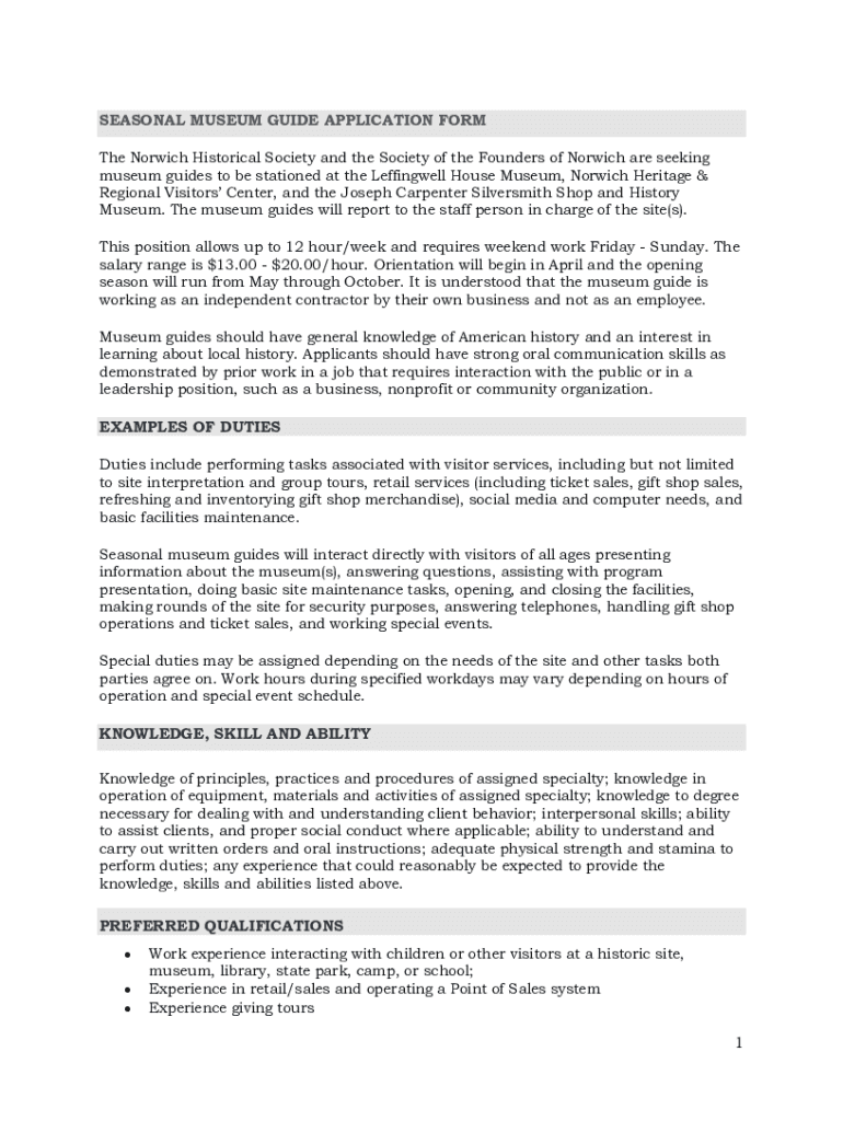 Fillable Online Seasonal Museum Guide Application Form Fax Email Print ...