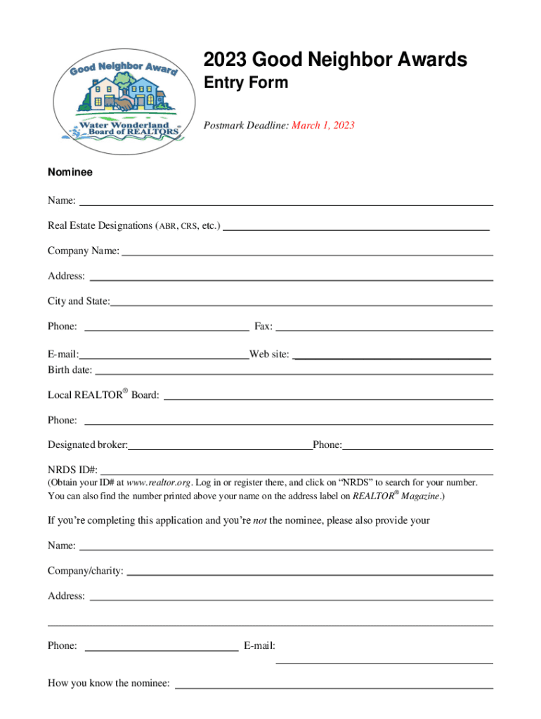 Fillable Online Microsite 2023 Good Neighbor Awards Entry Form - Login ...