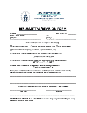 Fillable Online RESUBMITTAL/REVISION FORM Fax Email Print - pdfFiller