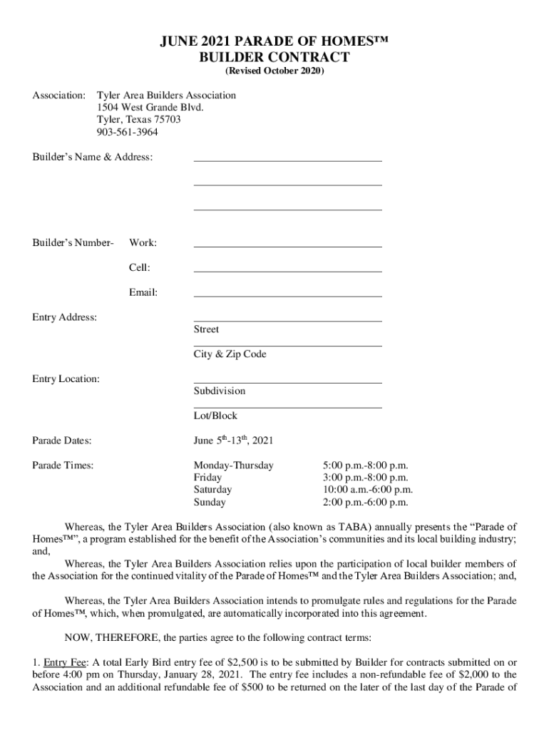 Fillable Online Tyler Area Builders Association to kick off Parade of ...