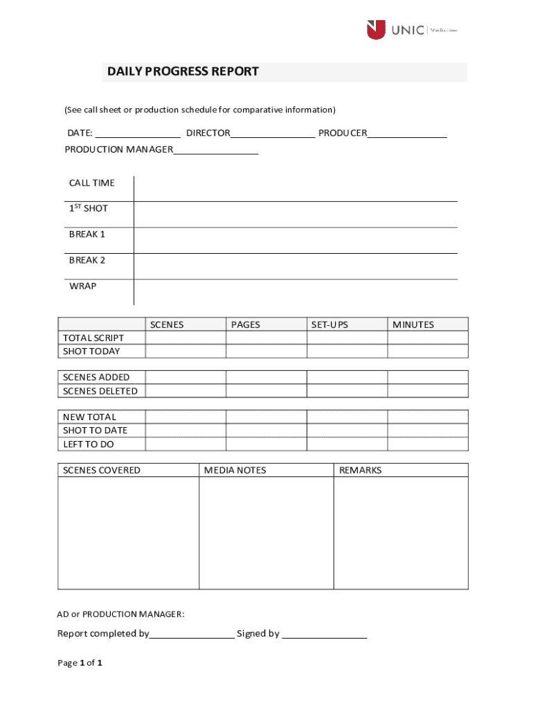 Fillable Online mz unic ac Daily Progress Report - Video Collective ...