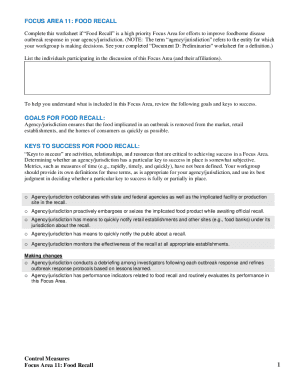 Fillable Online Fillable Online Focus Area 11 Worksheet Food Recall Fax ...