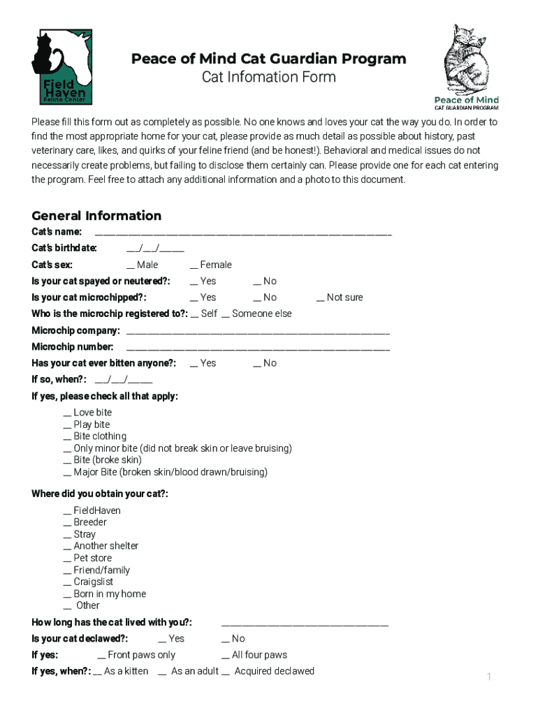 Fillable Online Cat Infomation Form Fax Email Print - pdfFiller