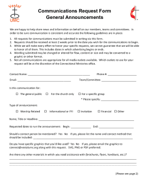 Fillable Online Communications Request Form Events Fax Email Print ...