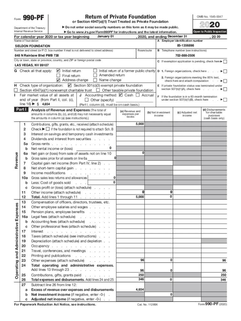 Fillable Online Form 990-PF - SELDON FOUNDATION Fax Email Print - pdfFiller