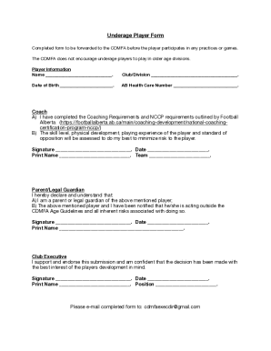 Fillable Online Underage Player Form Fax Email Print - pdfFiller