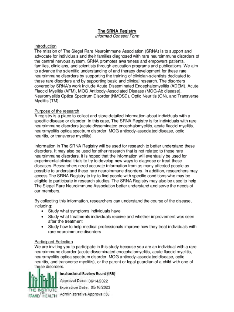 Fillable Online The SRNA Registry Informed Consent Form Introduction ...