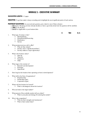 Fillable Online MODULE 1 - EXECUTIVE SUMMARY Fax Email Print - pdfFiller