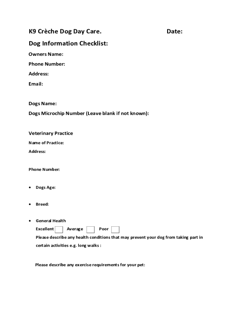 Fillable Online 22 Pet Care Form Templates for Vets, Groomers, and ...
