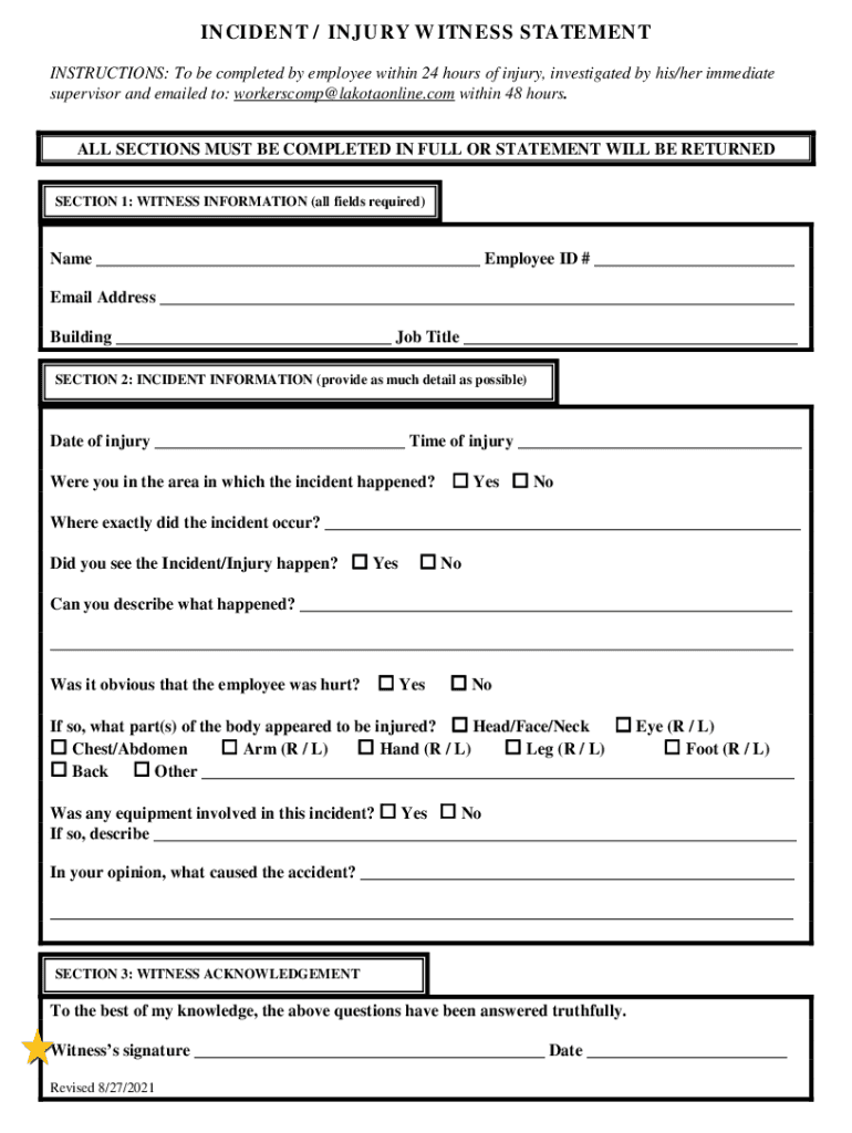 Fillable Online Worker's Compensation Witness Report Form Fax Email ...