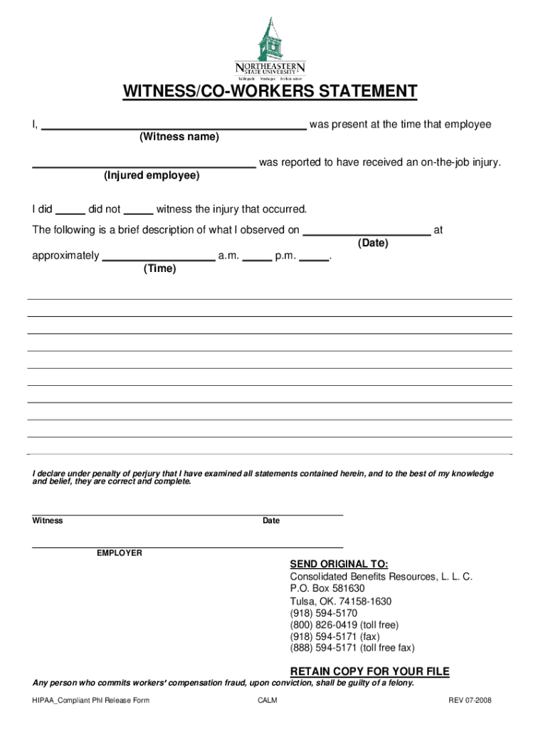 Fillable Online WITNESS/CO-WORKERS STATEMENT. WITNESS/CO-WORKERS ...
