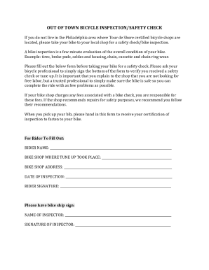 Fillable Online OUT OF TOWN BICYCLE INSPECTION/SAFETY CHECK Fax Email ...