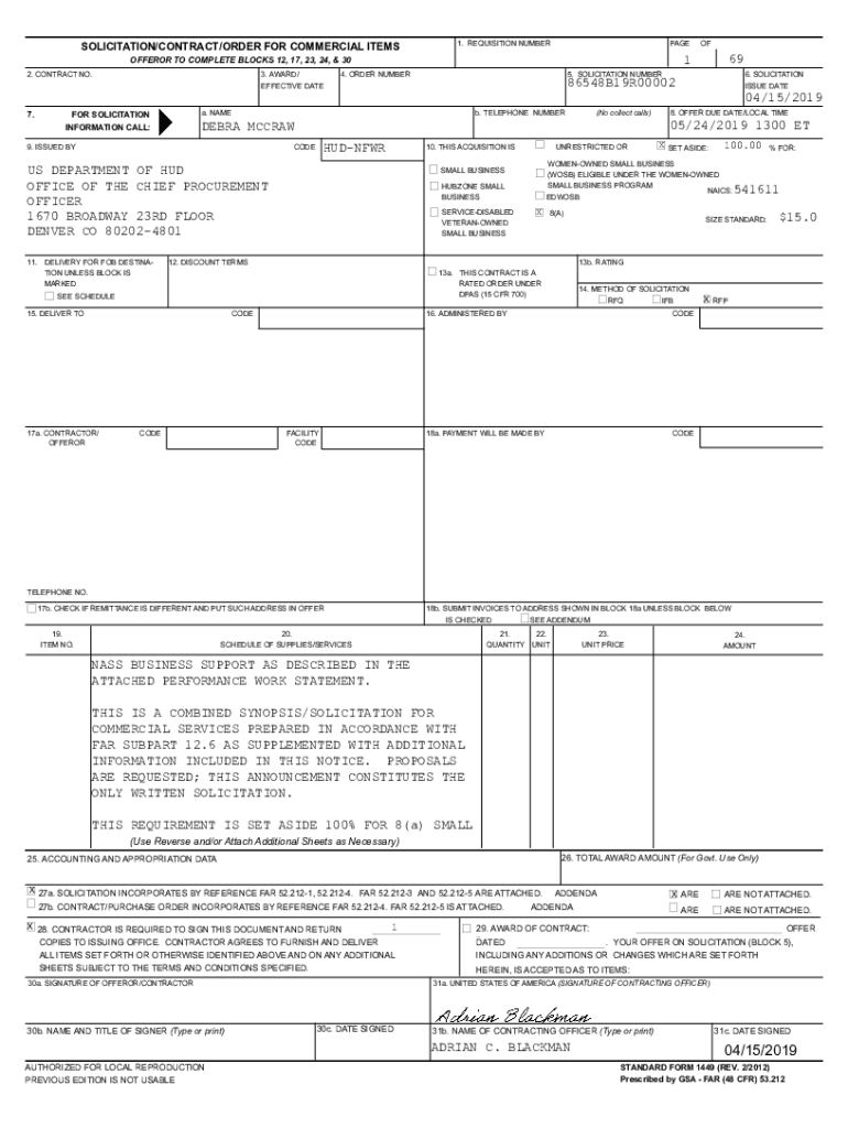 Fillable Online Housing and Urban Development Awarded Task Orders ...