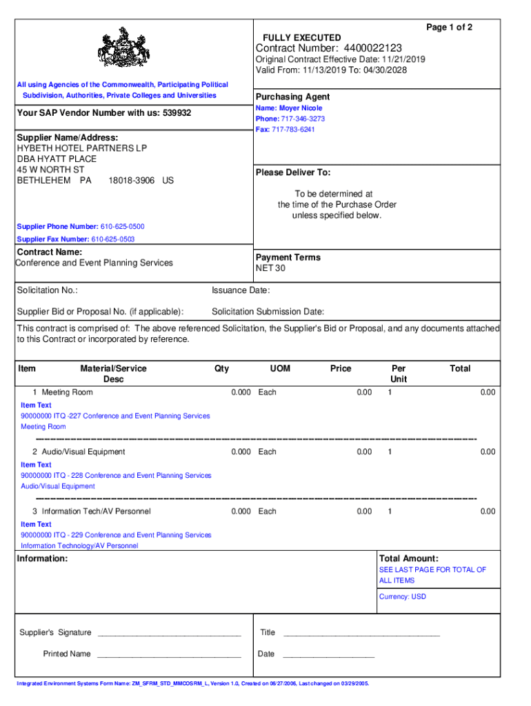 Fillable Online FULLY EXECUTED Contract Number: 4400003612 Fax Email ...