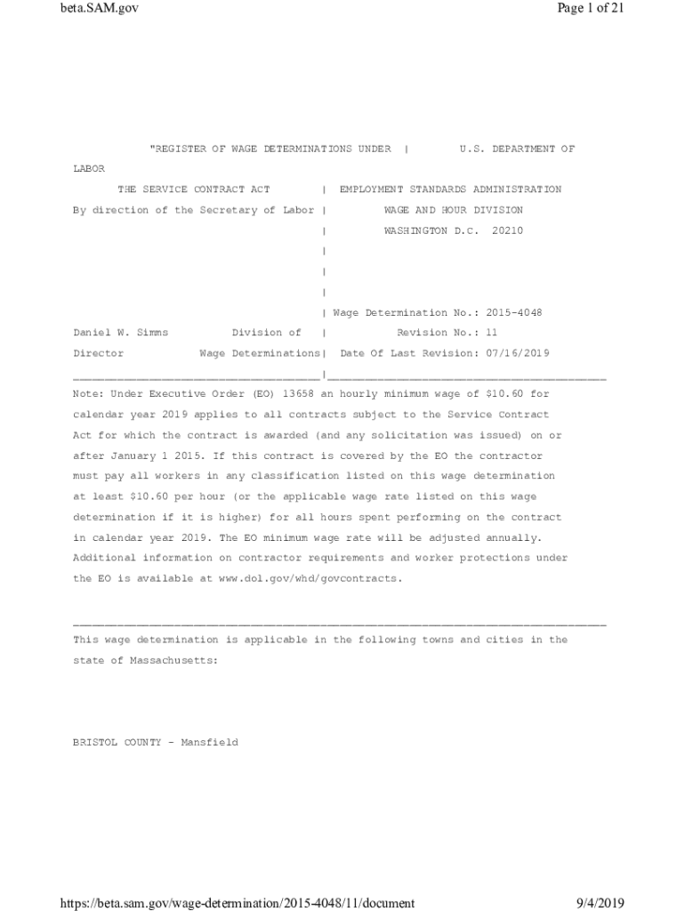 Fillable Online This wage determination is applicable in the following ...