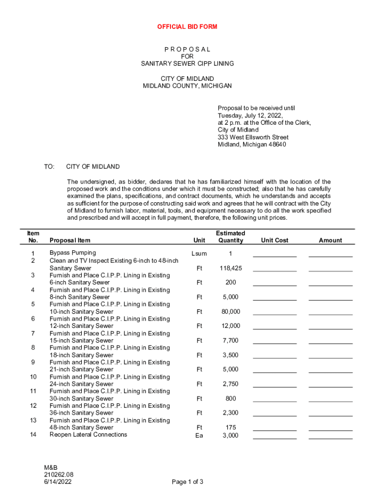 Fillable Online Official Bid Form Fax Email Print - pdfFiller